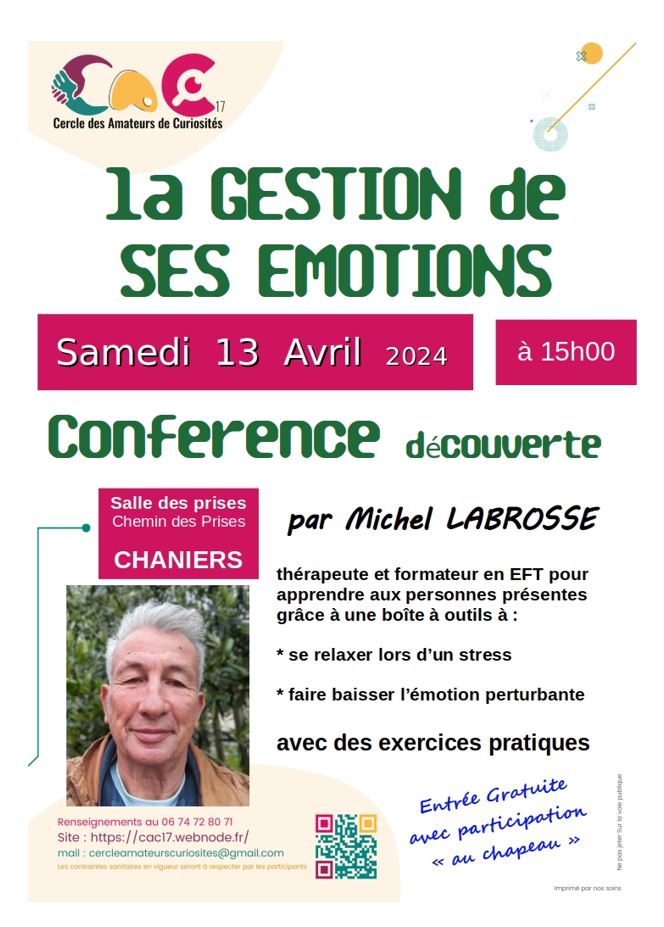 Conférence du CAC17 : la gestion des émotions - Chaniers, au bord du ...
